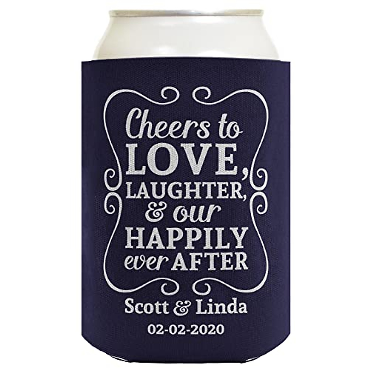 Cheers To Love Custom Names & Date 24-Pack Personalized Can Coolie Drink Coolers Coolies Navy