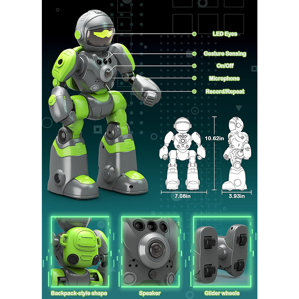 YUANJIROT Robot Toys for Kids, Boy RC Gesture Sensing Toy, Interactive Recordable Programmable Robot Gift for Boys Girls Aged 5-7