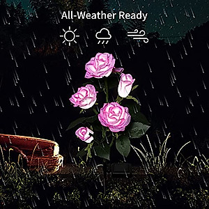 AMZQUE Solar Lights Outdoor Decorative, 2 Packs Solar Garden Light with 10 Rose Flowers, Solar Flowers Lights Outdoor Garden Waterproof Decor for Garden Patio Yard Pathway (Yellow & Pink)