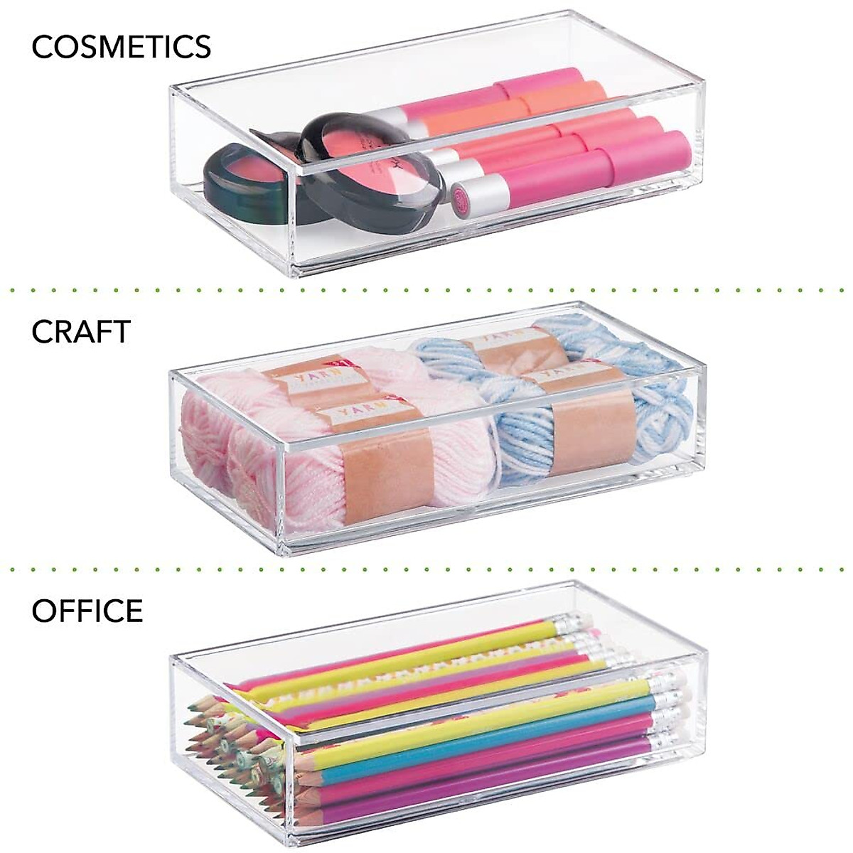 mDesign Small Makeup Organizer Box with Lid for Vanity Countertops, Cabinet - Store Makeup Brushes, Eye Shadow Palettes, Lipstick, Lip Gloss, Blush, Jewelry - Plastic, 2 Pack - Clear