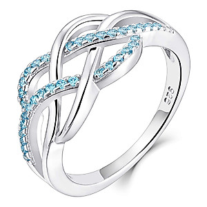 YL Celtic Knot Rings 925 Sterling Silver Twisted Knot Ring 18k White Gold Plated Created Aquamarine Infinity Statement Rings-size7