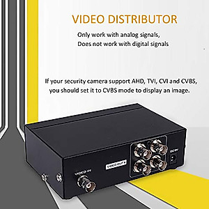 AuviPal 4-Port (1 Input 4 Output) BNC Video Splitter Box Coaxial Distributor Amplifier for Video Monitoring System CCTV Security Camera