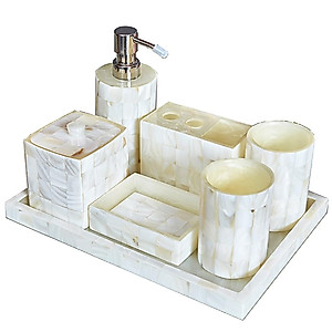 MKYOKO Resin Bathroom Supplies Set Cup with Tray Accessories Toothbrush Holder Soap Dispenser Soap Dish Mouth (D Light Grey)