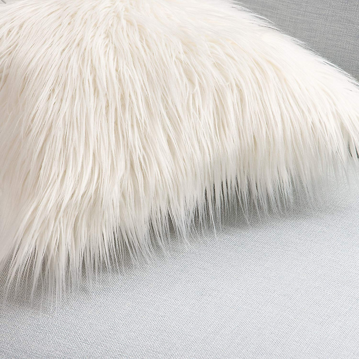 Ashler HOME DECO Pack of 2 Decorative Luxury Style Beige-White Faux Fur Throw Pillow Case Cushion Cover 18 x 18 Inches 45 x 45 cm