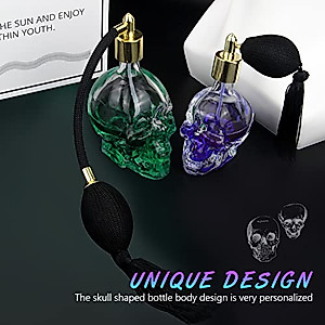 muguroom Skull Perfume Mist Spray Bottles Gothic Crystal Glass Vintage Perfume Atomizer,Gold Tassels Refillable Sprayer Cocktail Atomizer Spray (2pc,100ml+50ml)