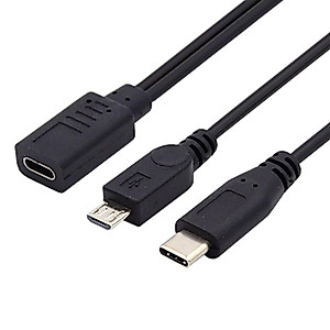 Traovien USB C Splitter Cable, USB Type C Female to Male and Micro USB Male Y Splitter Extension Charge Cable (0.3m/12inch 1Pcs)