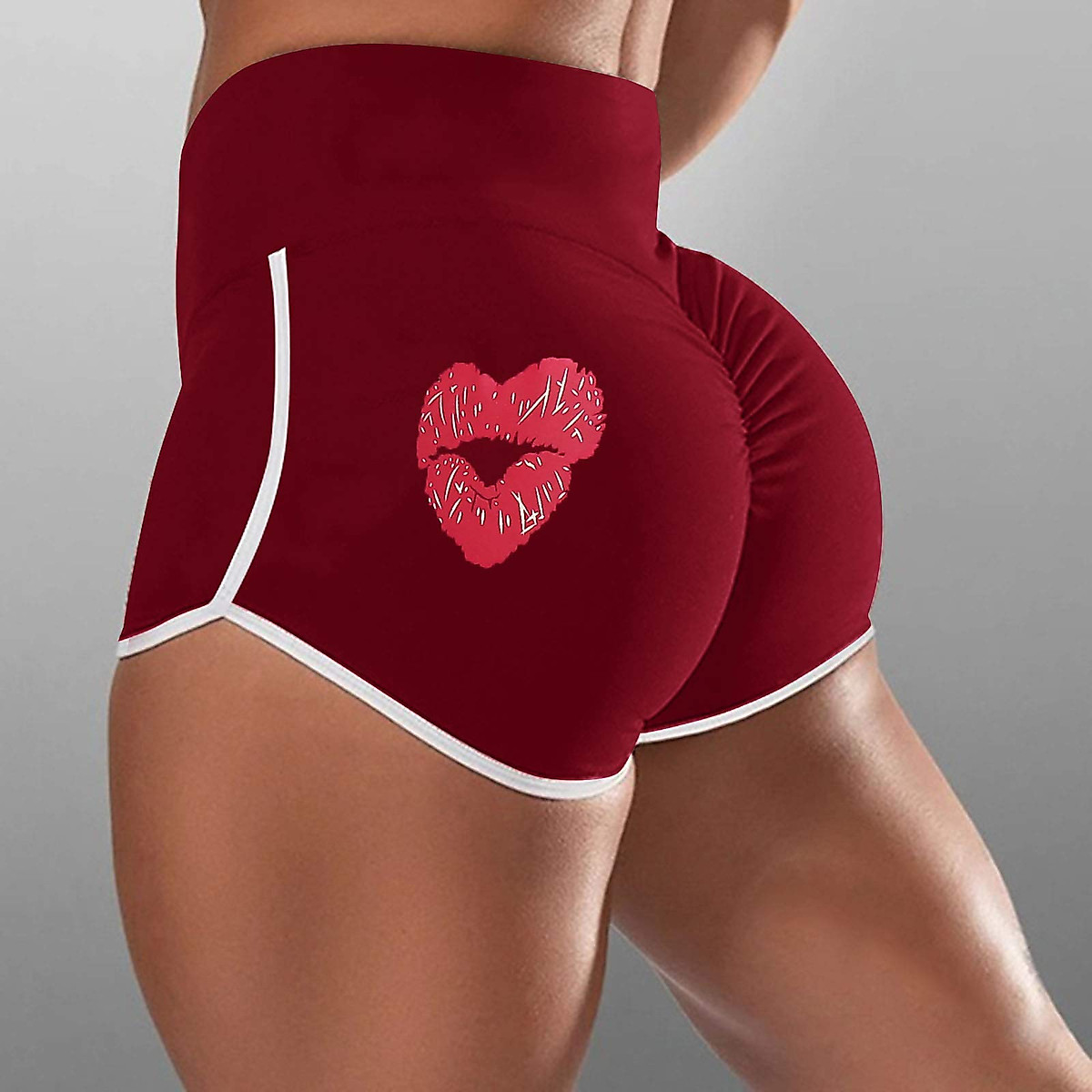 Bblulu Booty Scrunch Workout Shorts for Women Lip Print Ruched Gym Yoga High Waist Shorts Butt Lifting Hot Pants Summer Pants