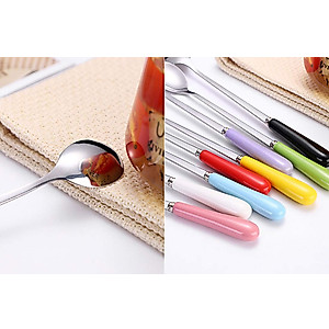 Goeielewe Set of 8 Dinner Spoons, Stainless Steel Iced Teaspoon with Ceramic Handle Soup Tablespoons Espresso Candy-Colored Coffee Spoons Mixing Spoon 5.7-Inch Long - Mixed Color