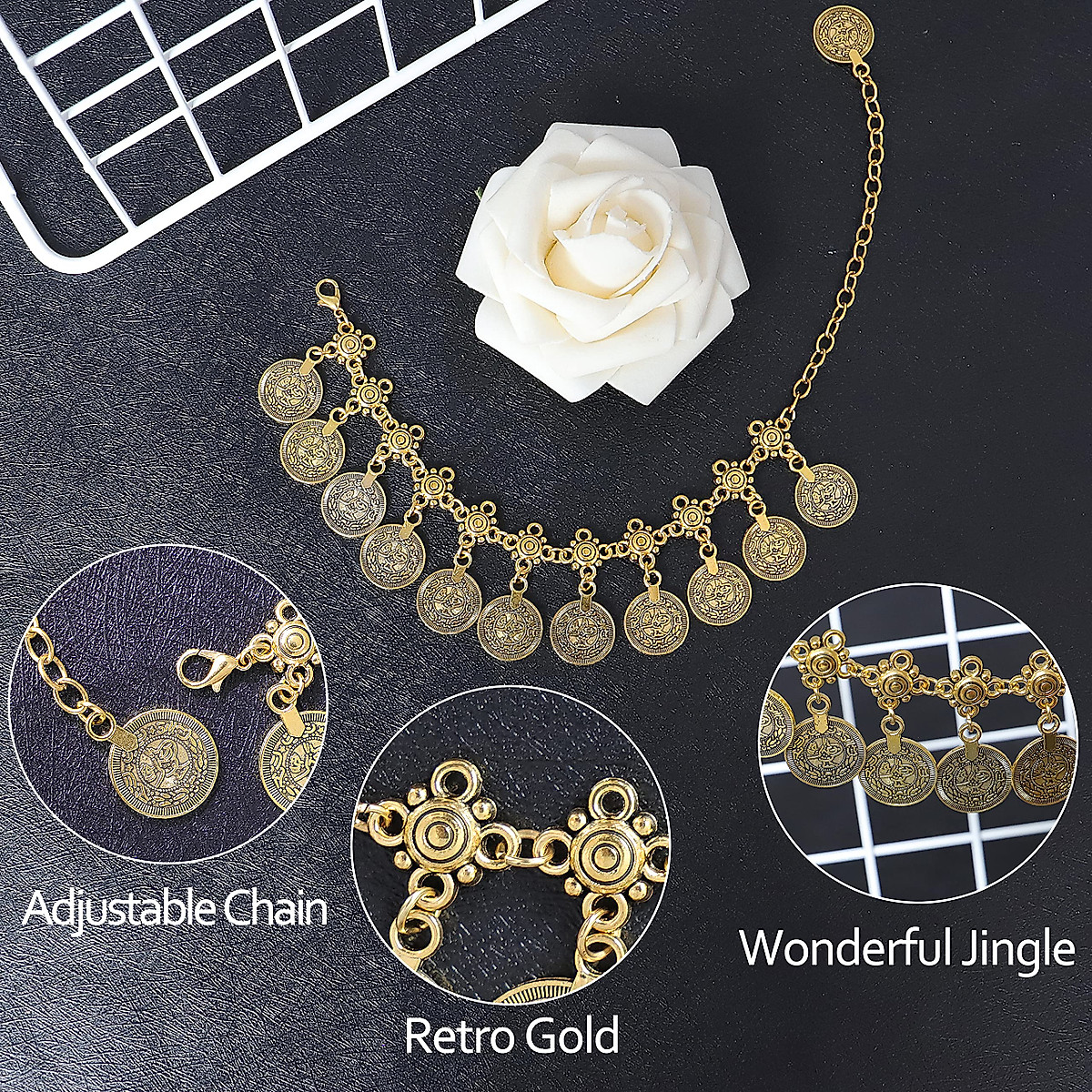 Bienvenu Boho coin sandals Anklet Bracelet, Bohemian Tassel Barefoot Sandals Chain Jewelry Belly Dance Anklet