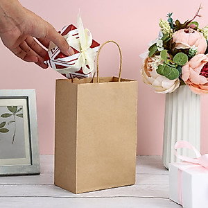 Moretoes 150pcs Paper Bags, 5.25x3.2x8 Inches Kraft Paper Bags, Small Brown Gift Bags with Handles Bulk, Retail Bags for Small Business, Shopping, Merchandise, Birthday Wedding Party Favor Bags