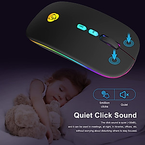 CC Store LED Wireless Bluetooth Mouse &2.4GHz Instant Connection,Rechargeable Ultra Silent Slim,3 Adjustable DPI 2 Connection Modes with USB-C to USB Adapter for Laptop/MacBook/PC/Tablet/iPad (Black)