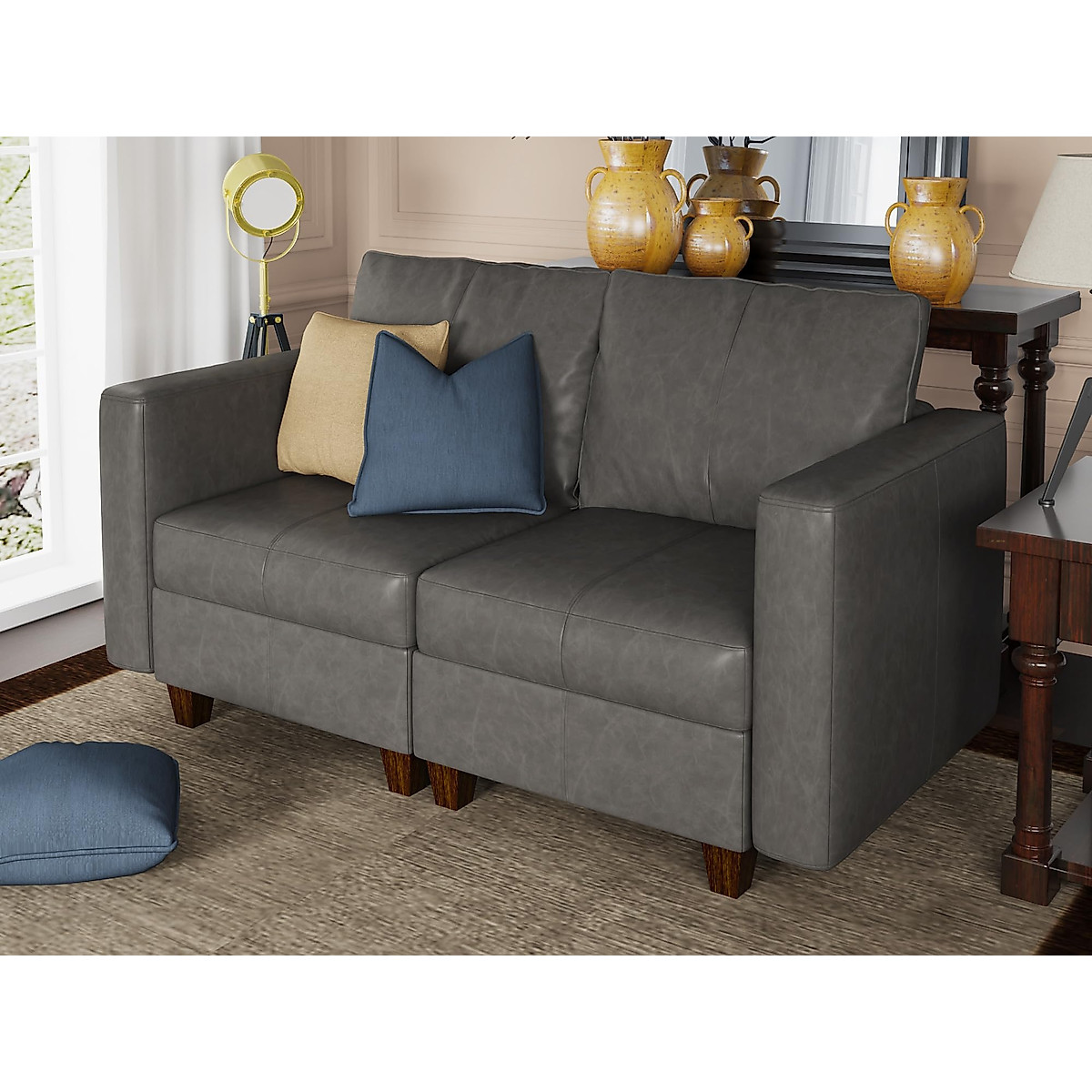 EASE MOOSE Modular Sectional Loveseat Sofa Couch with Storage Seats, 2 Seat Faux Leather Convertible Modular Sofa Love Seats for Small Spaces