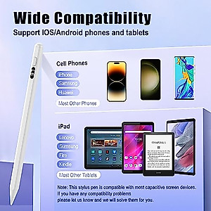 TiMOVO Stylus Pen for Touch Screens, Fast Charge Stylus Pen for Apple iPad/iPhone/Android/iOS/Samsung/Lenovo/Fire Tablets Smart Phone Stylus Capacitive Screen Writing Pencil with Power Display, White