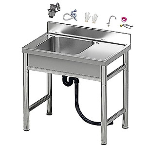 304 Stainless Stee Commercial Restaurant Sink 80cm Small Stainless Steel Sink Outdoor Sink Station With Hose, Stainless Steel Prep & Utility Sink for Restaurant, Kitchen, Outdoor
