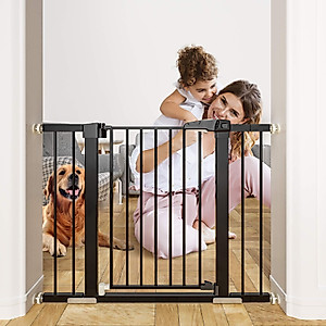 OTTOLIVES Metal Baby Gate Pet Gate 2.7 Inches Gate Extensions for Stairs & Doorways Baby Gate with a Anti-Collision Slot (Black)
