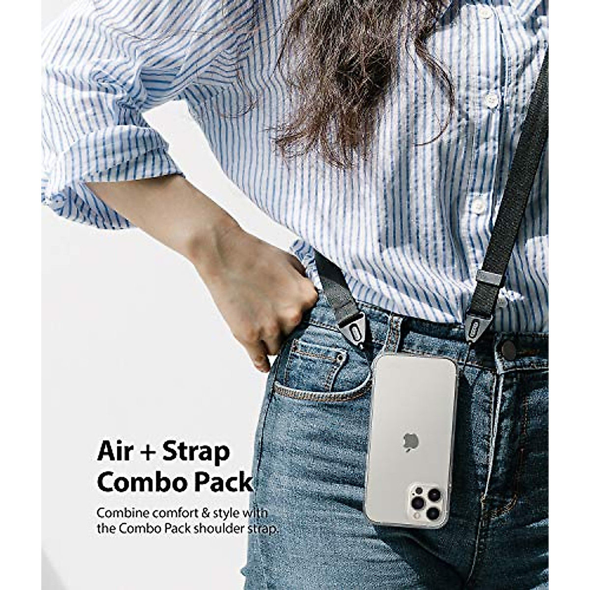 Ringke Air Shoulder Strap Compatible with iPhone 12 Pro Max Case, Crossbody Necklace Lanyard with Clear TPU Silicone Phone Cover for 6.7-inch (2020) - Clear