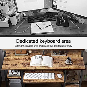 BANTI 47 Inch Computer Desk with Storage Shelves Monitor Stand Keyboard Tray, Home Office Desk, Study Writing Table, Rustic Brown