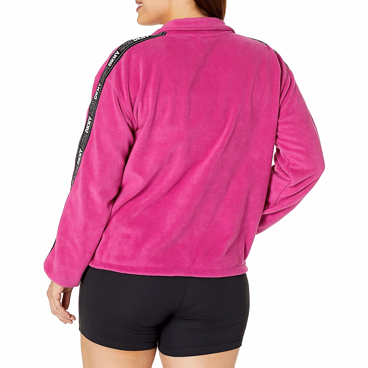 DKNY Women's Sport Flip Logo Tape Quarter Zip Jacket, Wild Aster, Small