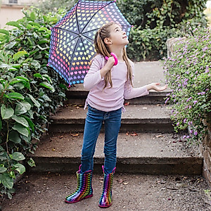 Wildkin Kids Rain Boots for Toddlers Boys & Girls, 100% Water Proof Rain Boots for Kids with Easy Slip-On Handles, Features No-Slip Tread, Ideal for All Seasons, Size 7 (Rainbow Hearts)