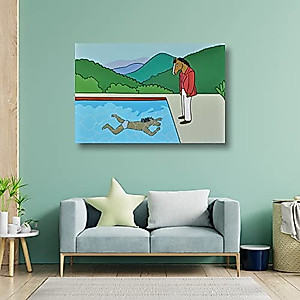 LKMSWK BoJack Horseman Poster David Hockney He Watches He’s Swimming Wall Art Poster Scroll Canvas Painting Picture Living Room Decor Home Framed/Unframed 12x18inch(30x45cm)