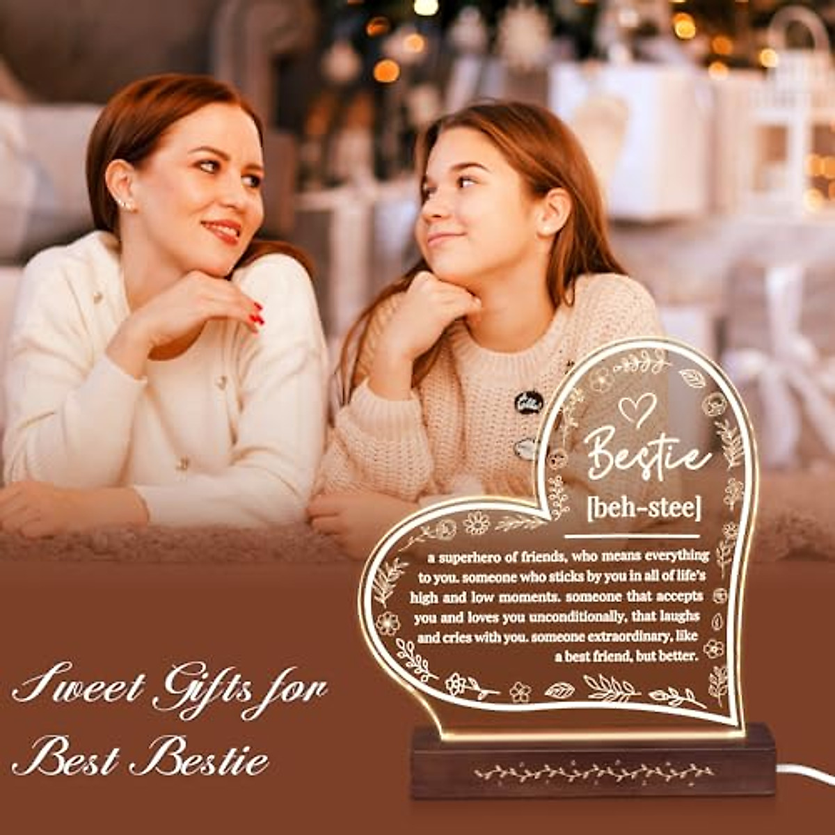 Weming Bestie Gifts for Women, Decorative Night Light Gifts, Sister Gifts, Bestie Birthday Gifts for Friends Coworker Workmates, Best Friendship Gifts for Christmas Thanksgiving Valentines Day,NL14