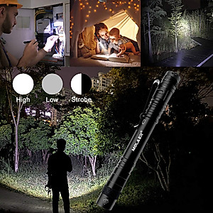 MOLAER Pen Light Flashlight, 2-Pack B16 LED Pocket PenLight with Clip, 3 Lighting Modes, Small, Mini, Waterproof, Great for Camping, Work, Repair, Emergency (4 × AAA Battery Included)