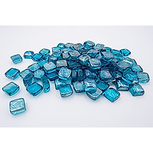 AKOYA Outdoor Essentials 10-Pound Fire Glass Cubes Squares 1-inch Reflective Tempered Crystal Beads for Fire Pit (10 lbs - 1 inch, Caribbean Blue)