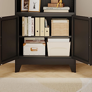 71"H Metal Bookcases and Bookshelves with 2 Doors and Adjustable Shelves，Tall Storage Cabinet Industrial Bookshelf 6-Tier Open Display Shelf，Decor Furniture for Home, Office, Living Room, Bedroom