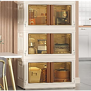 Extra Large Collapsible Storage Bins with Lids 3×19 Gallon, Pack of 3 Stackable Storage Boxes, Heavy Duty Hard Plastic Self-Lock Closet Organizers and Storage Bins (3 Pack, 57 Gal, Beige-Brown)