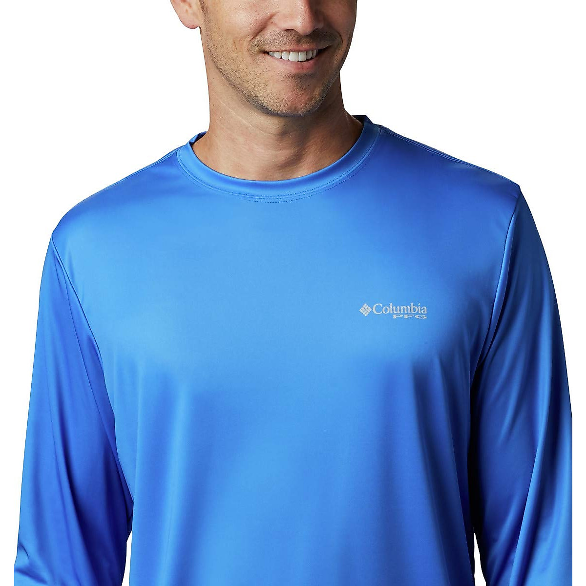 Columbia Men's Terminal Tackle PFG Country Triangle Long Sleeve, Vivid Blue/USA Flag, XX-Large