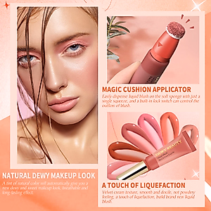 LSxia Liquid Blush Makeup Wand, Cream Liquid Blush with Cushion Applicator For Cheeks Tint, Natural-looking, Glow Dewy Finish, Weightless Blendable Liquid Blush Stick | #106 ELEGANT-Soft Pink