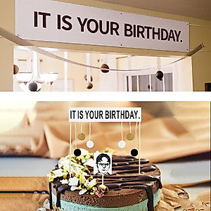 The Office Birthday Decorations with It Is Your Birthday Banner, Cake Topper, Balloons 50Pcs Full Kit, 12 Inches Grey Brown Black Balloons Packs for colleagues Boss Birthday Office Party Decorations