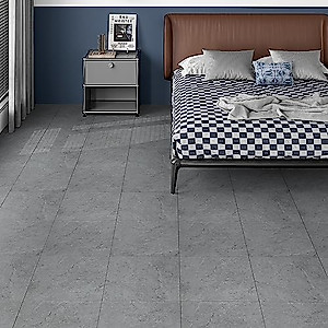 VaryStyle 12"x12" Grey Concrete Peel and Stick Floor Tiles 10-Pack Vinyl Flooring Waterproof Sticky Tiles for Floor Self Adhesive Removable Stick on Floor Tile for Kitchen Bathroom Basement Flooring