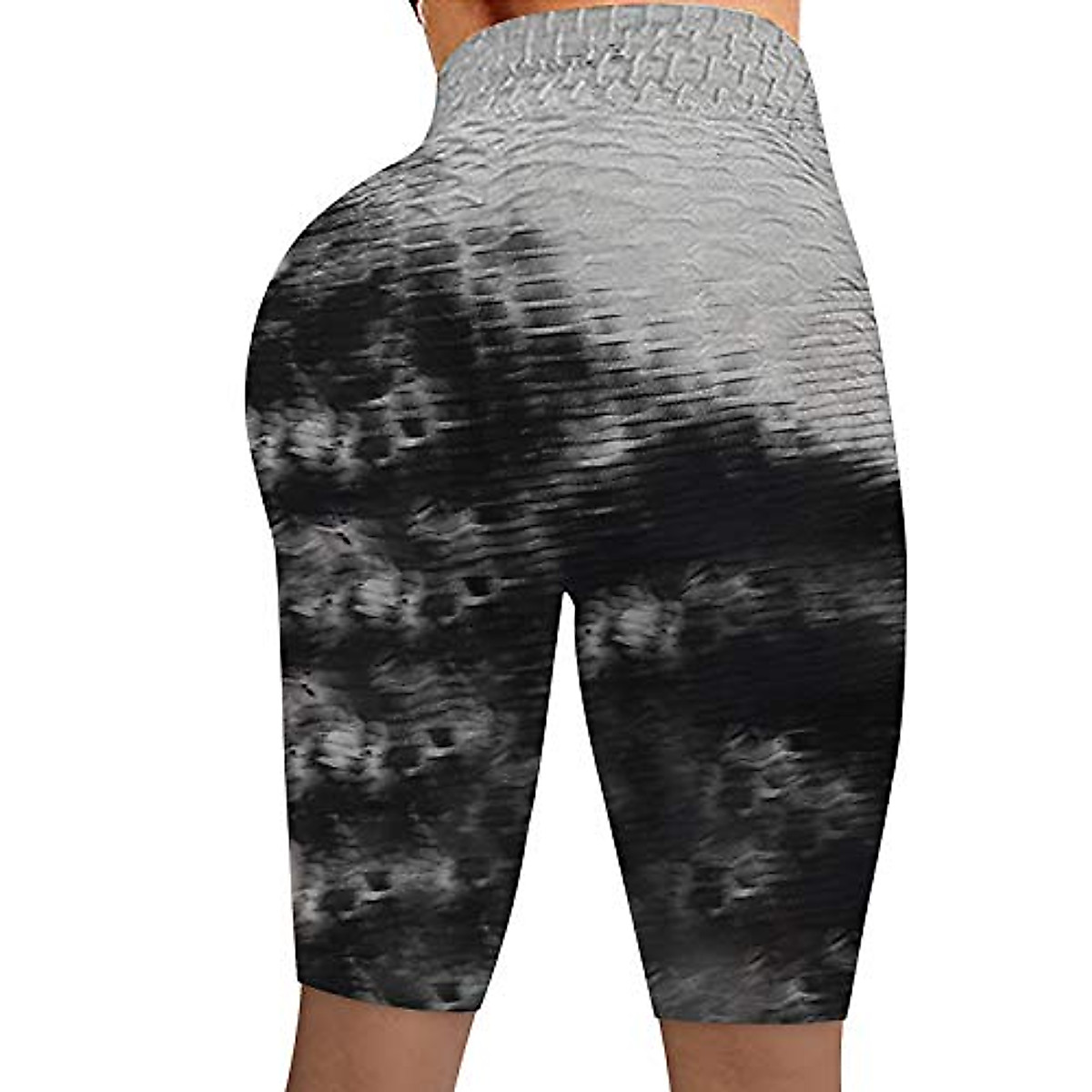 Women High Waist Ruched Yoga Shorts Butt Lifting Tummy Control Workout Shorts Textured Scrunch Booty Tights Hot Pants Black