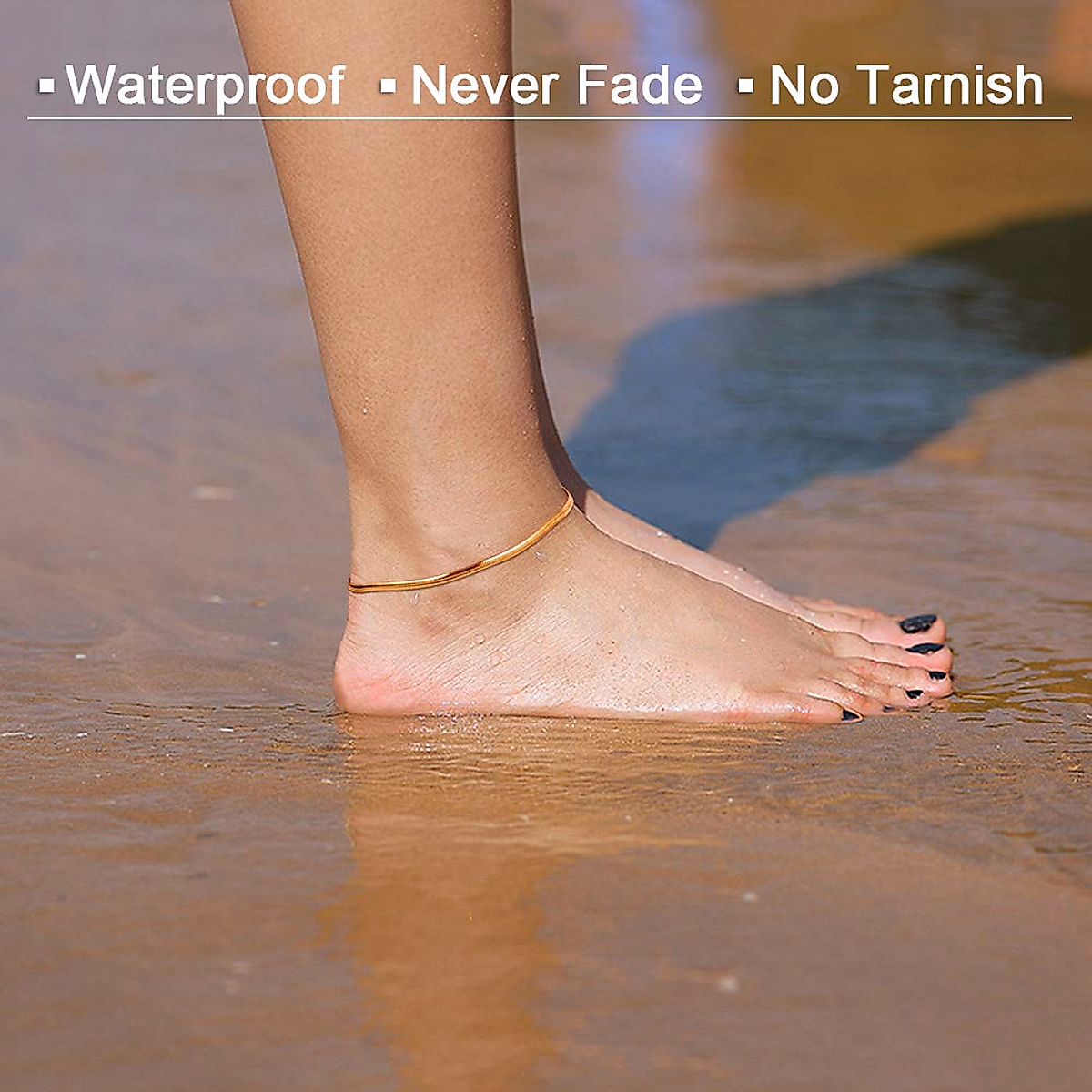 QJLE Gold Anklets for Women Waterproof,18K Gold Plated Womens Anklet Ankle Bracelets for Women Summer Beach Jewelry