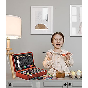 POPYOLA Art Supplies, Deluxe Wood Art Set for Artist, Various Painting Supplies, Including Crayons, Colored Pencils, Oil Pastels, Watercolor Cakes, and All The Tools You Need.