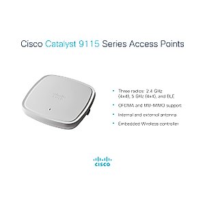 Cisco Catalyst 9115AXI-EWC-B Wireless Access Point, Wi-Fi 6, 4x4 MU-MIMO, Embedded Wireless Controller (EWC), PoE, Internal Antenna, (C9115AXI-EWC-B)