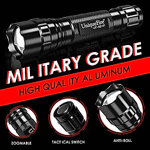 UniqueFire 501F Small Tactical Flashlight with Holster, Mini LED Zoomable Flashlight High Lumen Duty Flashlights with IPX-65 Waterproof EDC Flashlight Bright Flashlight (501F_1M)
