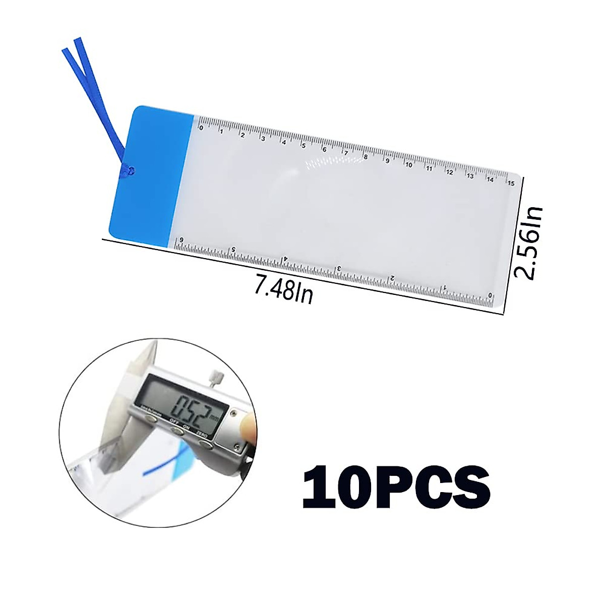 Bookmark Ruler Magnifying Glass, 10PCS Magnifying Glass Ruler, 3X Magnifying Glass, for Reading Small Fonts, Maps and Books