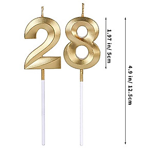 Gold 28th & 82nd Birthday Candles for Cakes, Number 28 82 Candle Cake Topper for Party Anniversary Wedding Celebration Decoration