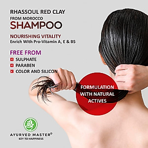 AYURVED MASTER Rhassoul Red Clay Shampoo With Shea Butter, Almond Oil, Matcha Tea, Grape Seed and Aloe Vera Extracts For Nourishing Hair Vitality |