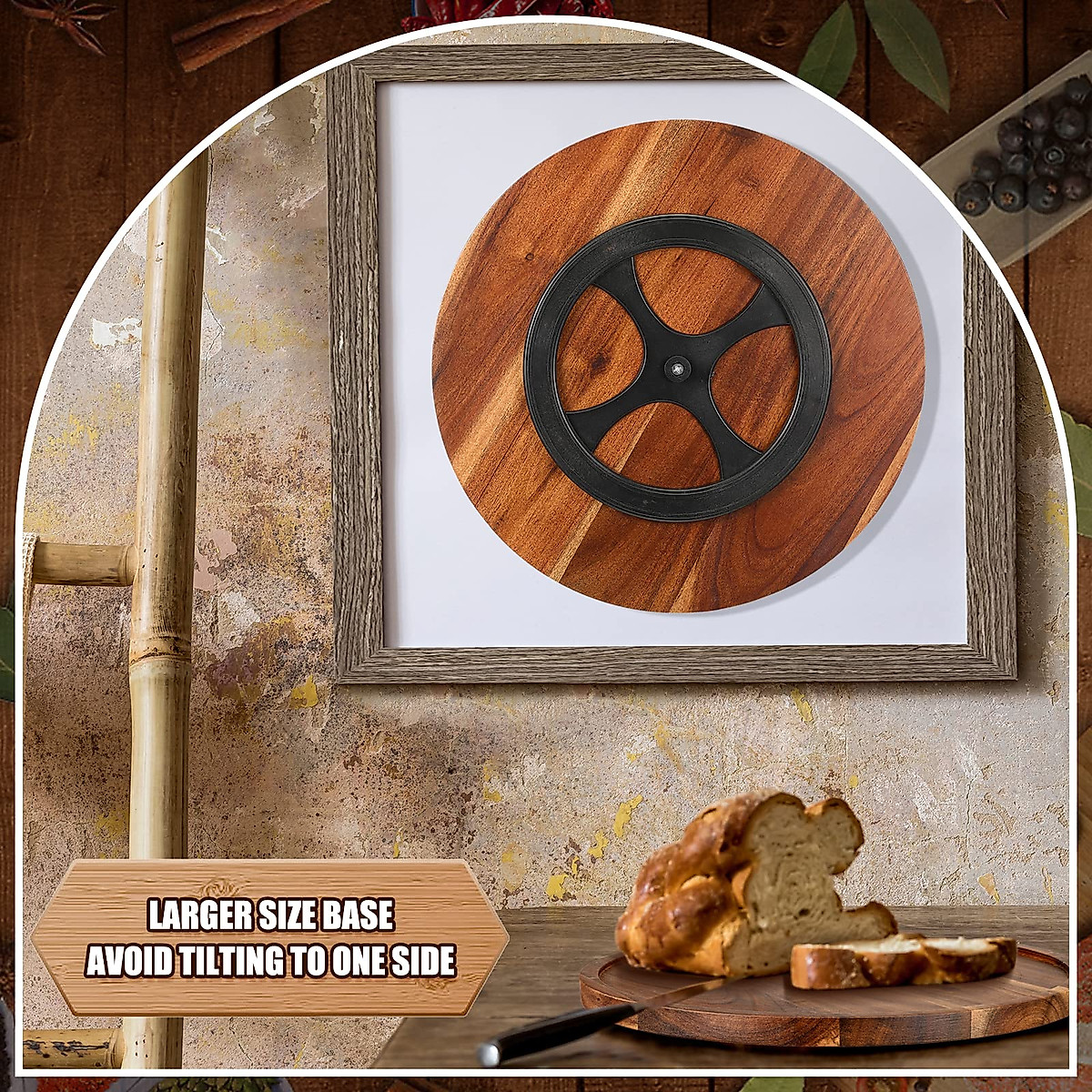 2 Pack Acacia Wood Lazy Susan Organizer 12 Inch 9 Inch Wooden Lazy Susan Turntable Non Skid Rotating Kitchen Tray for Counter Kitchen Turntable Storage for Cabinet Pantry Countertop Bathroom Table