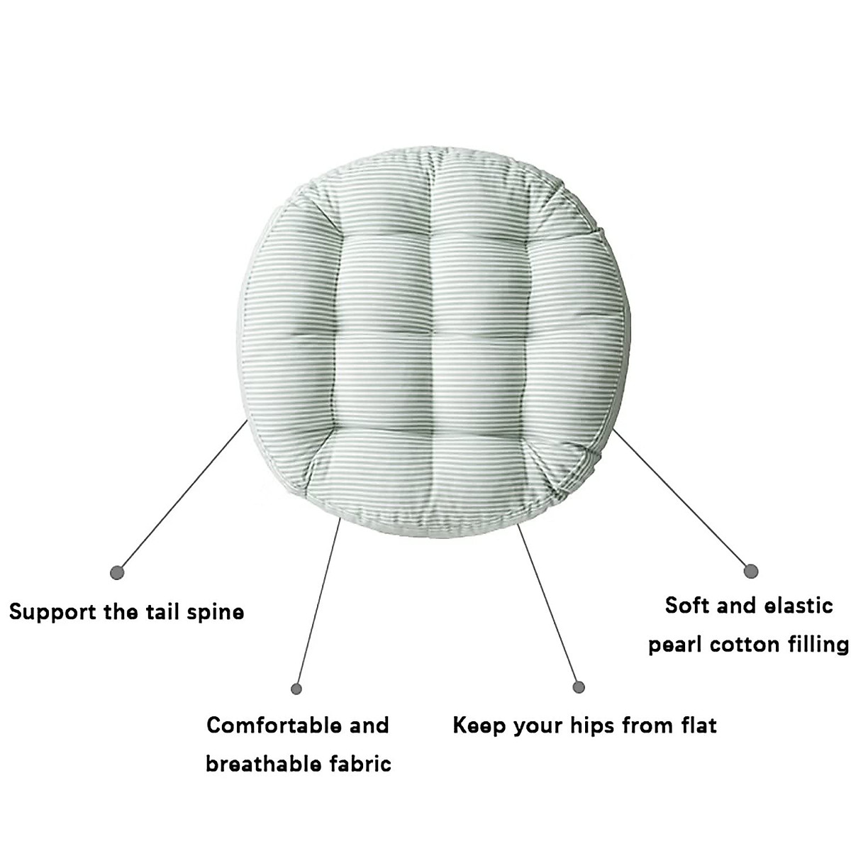 Striped Chair Cushion Round Floor Pillow,Thickened Seat Cushion Canvas Fabric Pearl Cotton Filled Inner Core,Home Office Soft Chair Cushions 17'' Blue