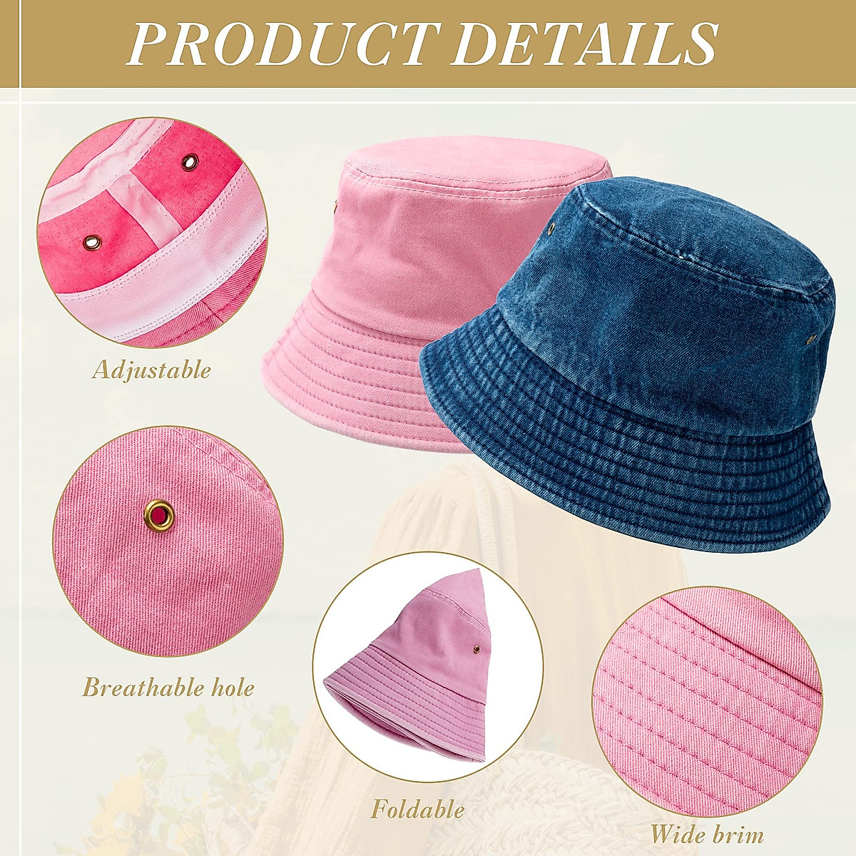 15 Pcs Washed Cotton Bucket Hat Distressed Wide Brim Sun Hats Floppy Packable Fishing Hat Trendy Summer Foldable Flat Top Cap for Women Men Travel Hiking Beach Sports outdoor, 12 Colors