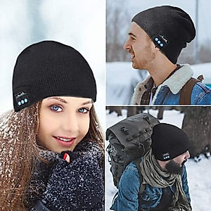 HANPURE Bluetooth Beanie Mens Women Gifts, Stocking Stuffers Bluetooth Headphones Beanie Black