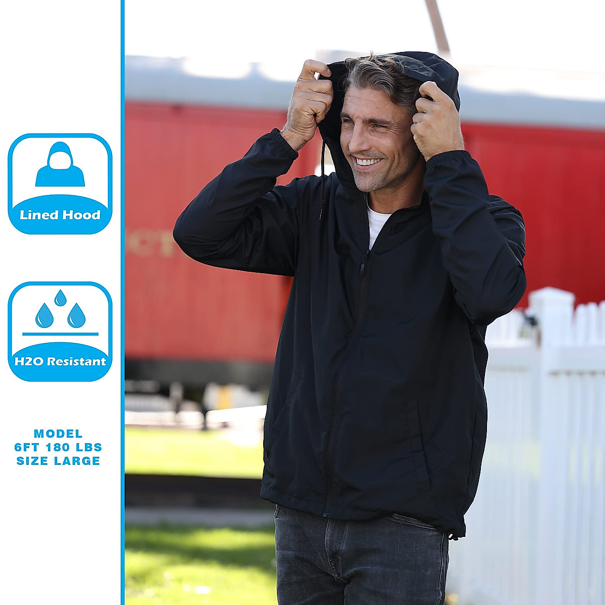 Global Blank Men's Windbreaker Jacket Lightweight Water-Resistant Windbreakers for Men