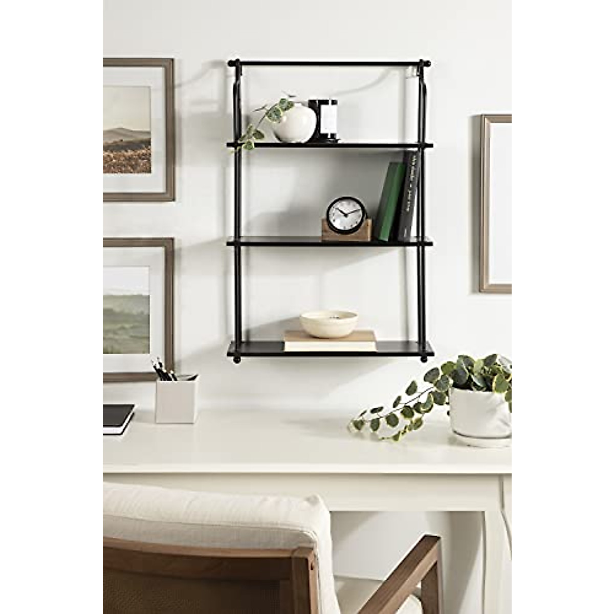 Kate and Laurel Walters Modern 3-Tier Hanging Shelf, 21 x 32, Black, Decorating Wall Mounted Storage Shelf for Wall