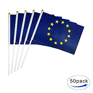 50 Pack Hand Held Small Mini Flag European Union Flag EU Flags Round Top Flags,Party Decorations Supplies For Parades,Festival Events ,International Festival