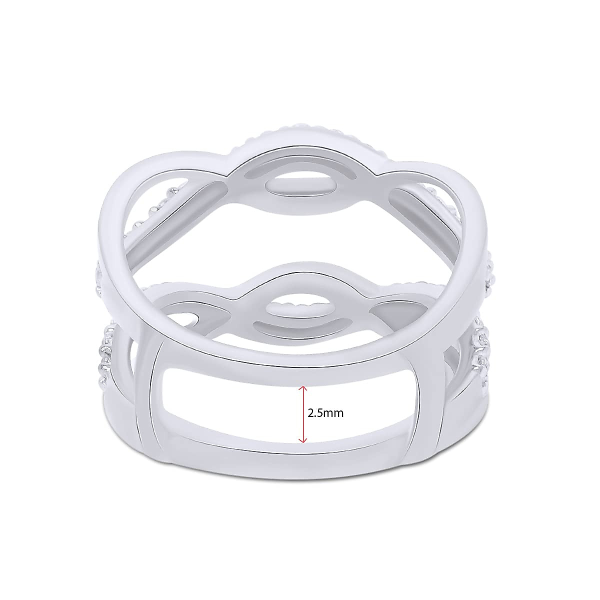 AFFY 1.00 Ct Criss Cross Infinity Ring Guard Enhancer in 14K Gold Over Sterling Silver with Cubic Zirconia (White Gold Plated Silver, 7.5)