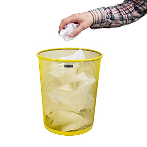 Mind Reader Mesh Trash Can, 16.65L (4.4 gal), Waste Paper Basket, Round, Office, Metal Mesh, 11.5" L x 11.5" W x 13.75" H, Yellow